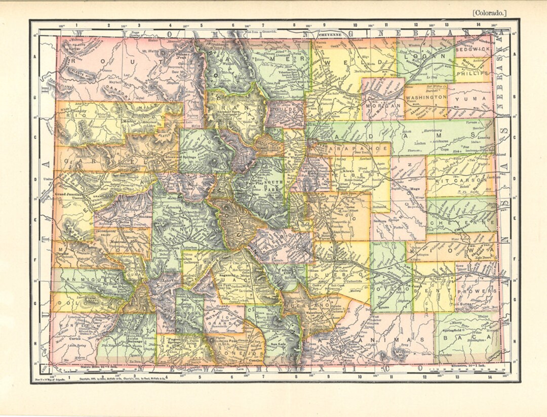 Printable Map of Colorado, From the Early 1900's, Housewarming Gift ...