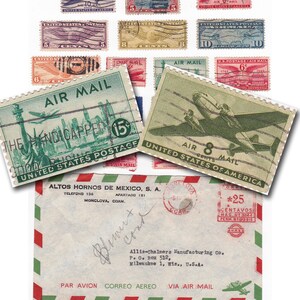 Airmail Paper Ephemera, Stamps and Envelope, Printable Digital Collage ...