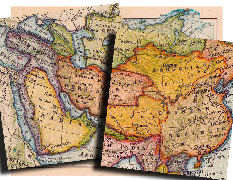 Printable Map of Asia in Gorgeous Colors for Home Decor | Etsy