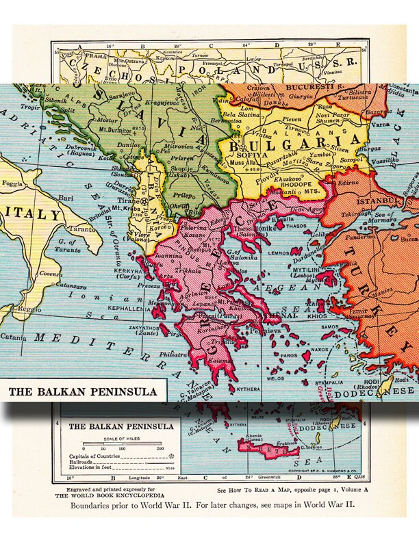 Map of the Balkans, Bright and Colorful Unique Home Decor, Arts an ...