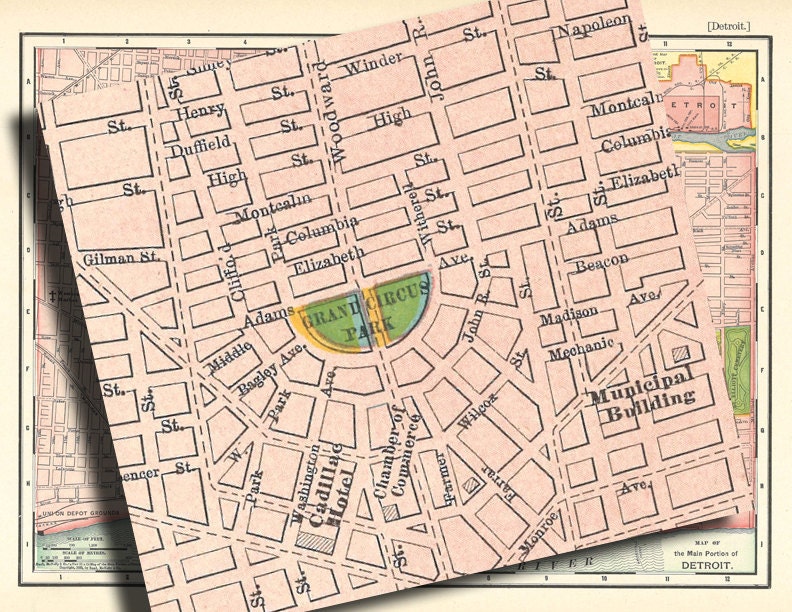 Printable Map of Detroit Michigan Antique Map Arts and - Etsy