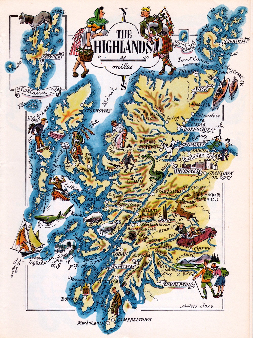 Printable Pictorial Map of Scotland's Highlands Region, Wall Art, Home ...