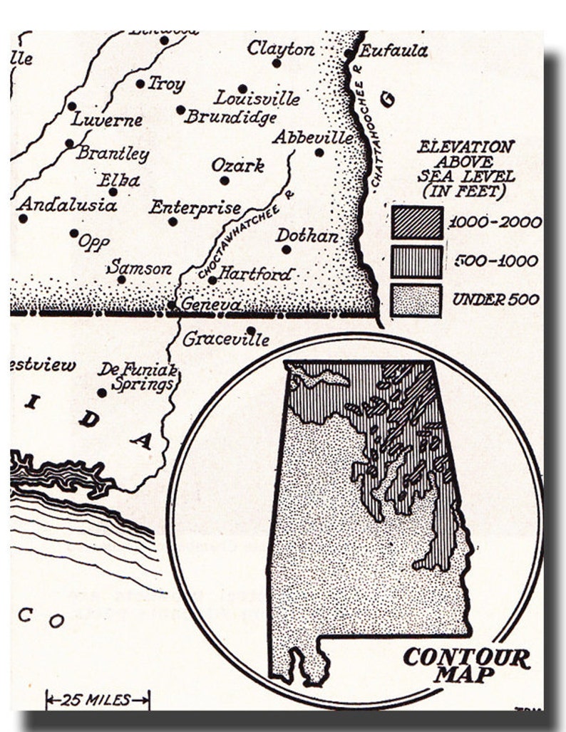 Printable Map of Alabama From the 1950's, Digital Print, Housewarming ...
