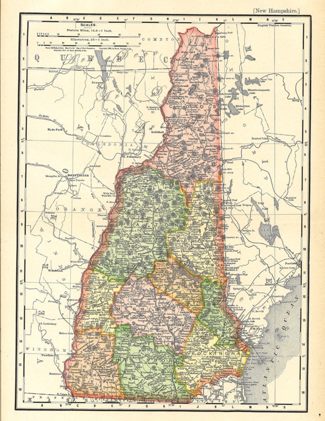 Map of New Hampshire, Printable Map, Home Decor, Journaling, Crafts ...