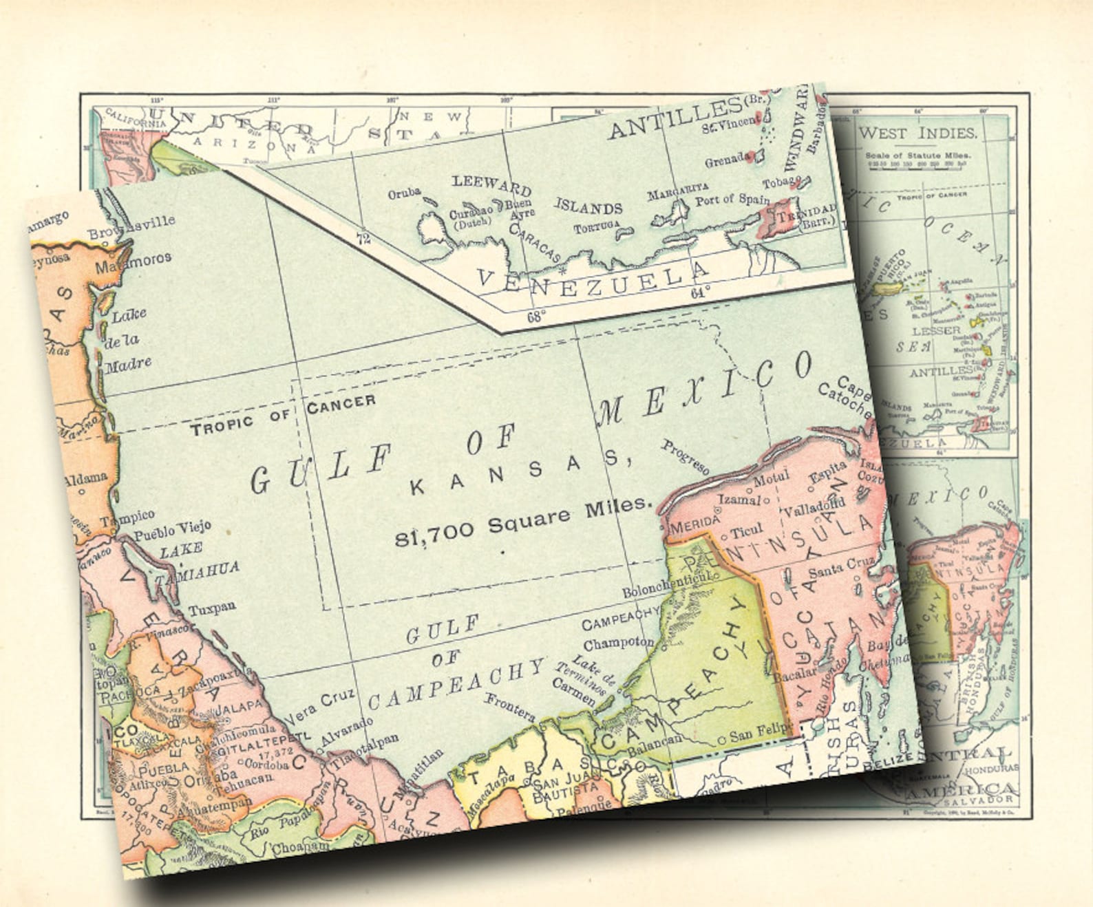 Printable Map of Mexico From the 1900's, Vacation Home Decor, Arts and ...
