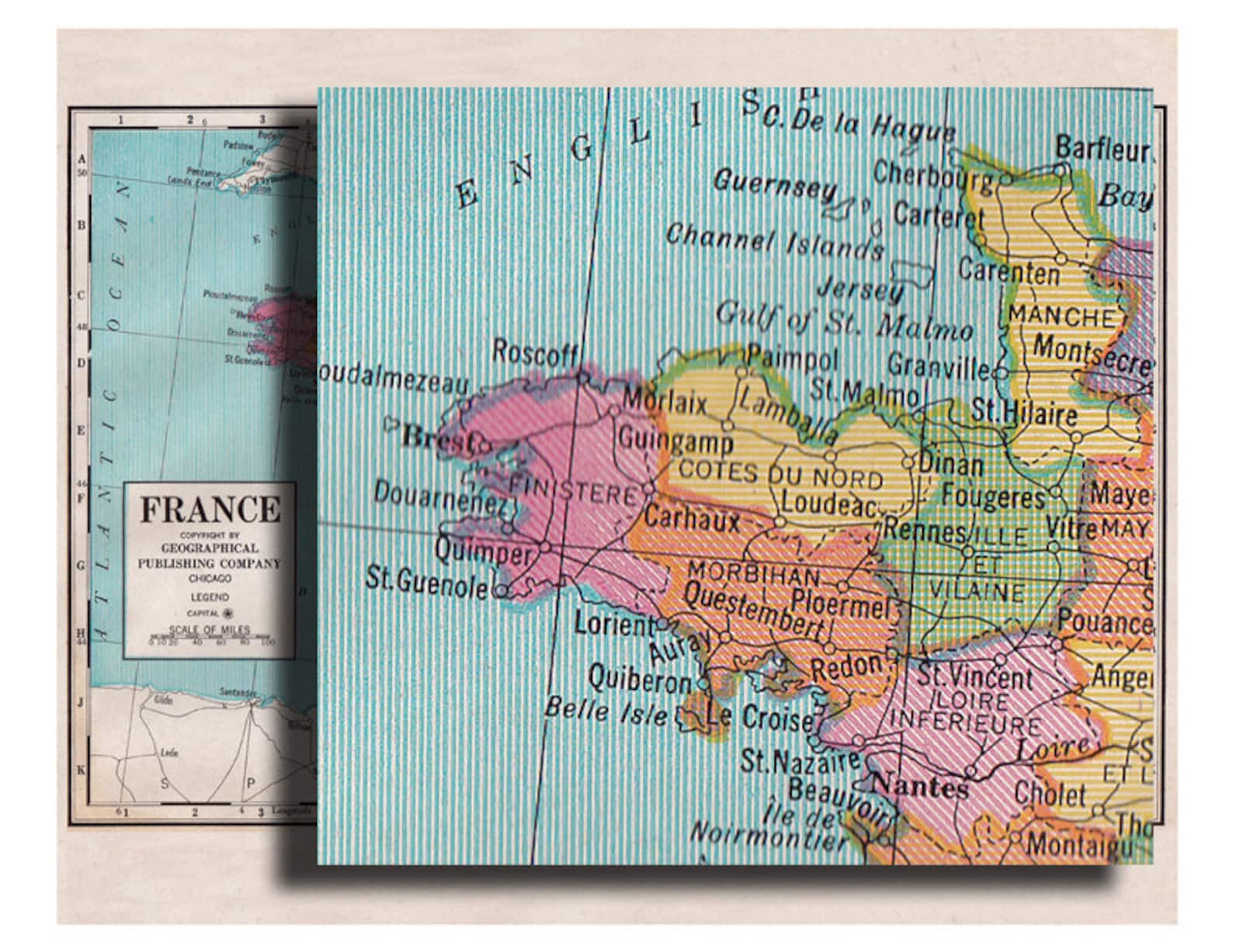 Map of France From the 1920's in Pretty Pastel Colors | Etsy