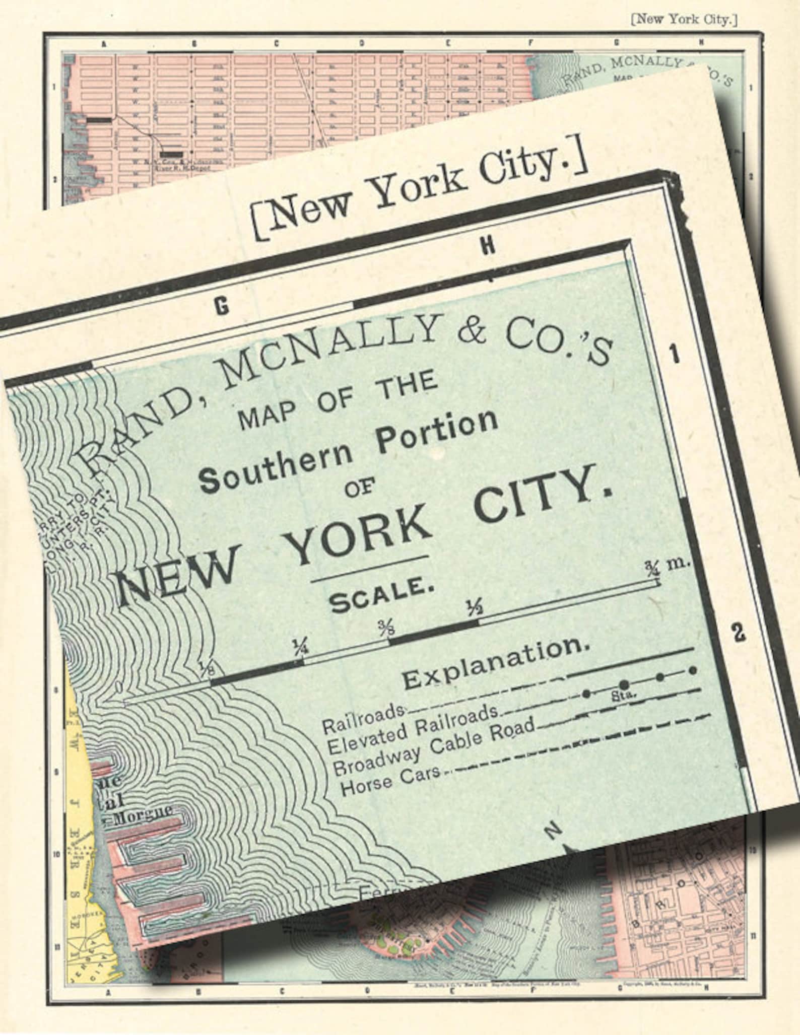 Printable Map of Southern Manhattan From 1895 a 600 Dpi File Digital ...