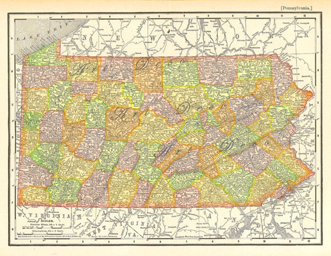 Printable Map of Pennsylvania, Digital Download No. 767 - Etsy