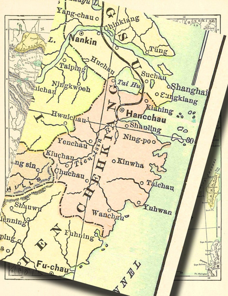 Printable Map of China Home Decor Antique Wall Art Collage - Etsy