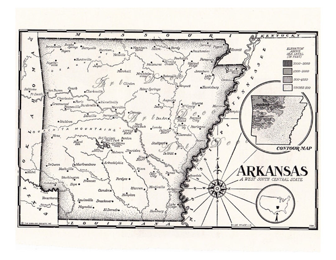Printable Map of Arkansas From the 1950's, Home Decor, Digital Prints ...