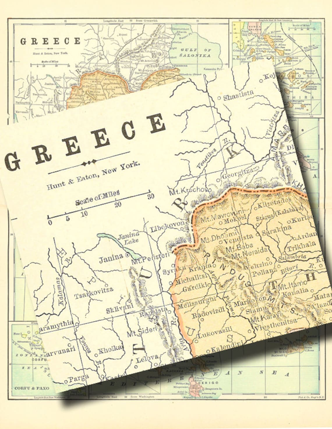 Printable Map of Greece a Detailed and Colorful Antique Map - Etsy