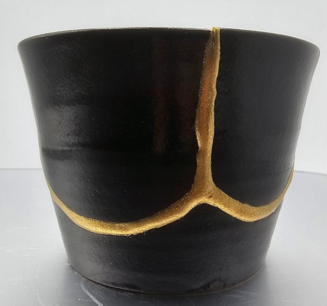 Japanese Kintsugi Tea Cup- Black and Gold, Home Decor, Gift Wabi-sabi ...