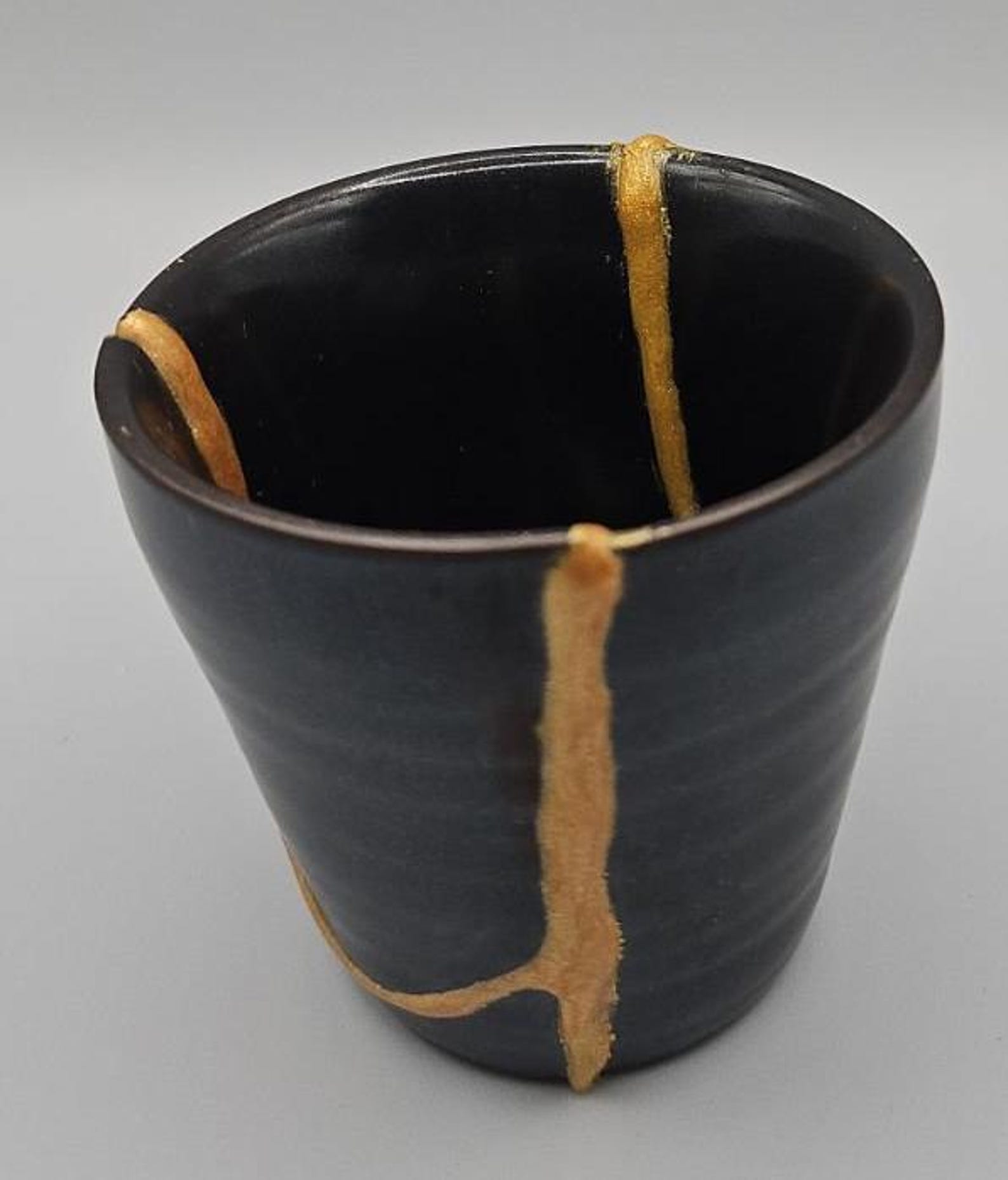 Black and Gold Kintsugi Cup- Key Holder - Jewelry Container, Broken and ...
