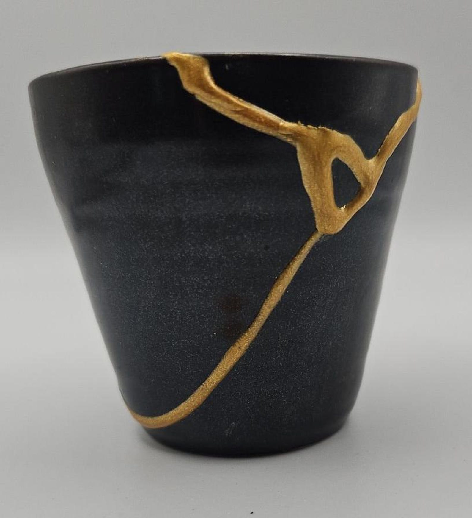 Black and Gold Kintsugi Cup- Key Holder - Jewelry Container, Broken and ...