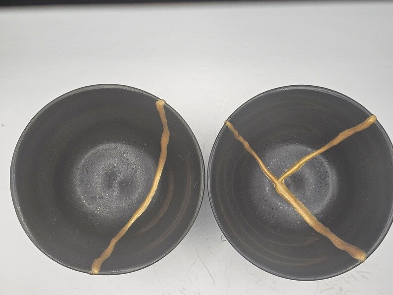 Japanese Kintsugi Tea Cups- Black/gold- Home Decor- Gifts- Wabi Sabi ...
