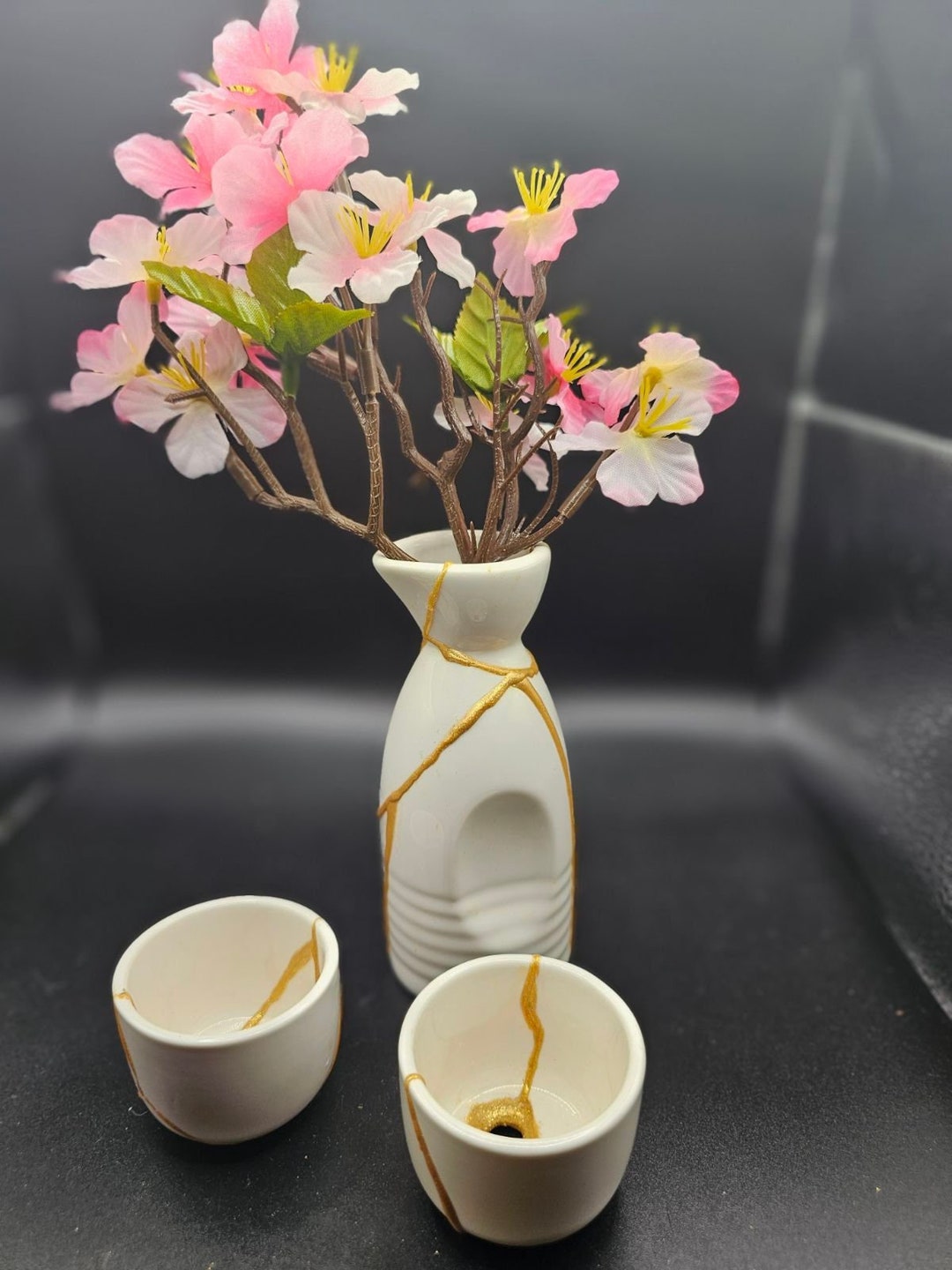 Kintsugi Bottle - White and Gold Kintsugi Vase -- Kintsugi Sake ...