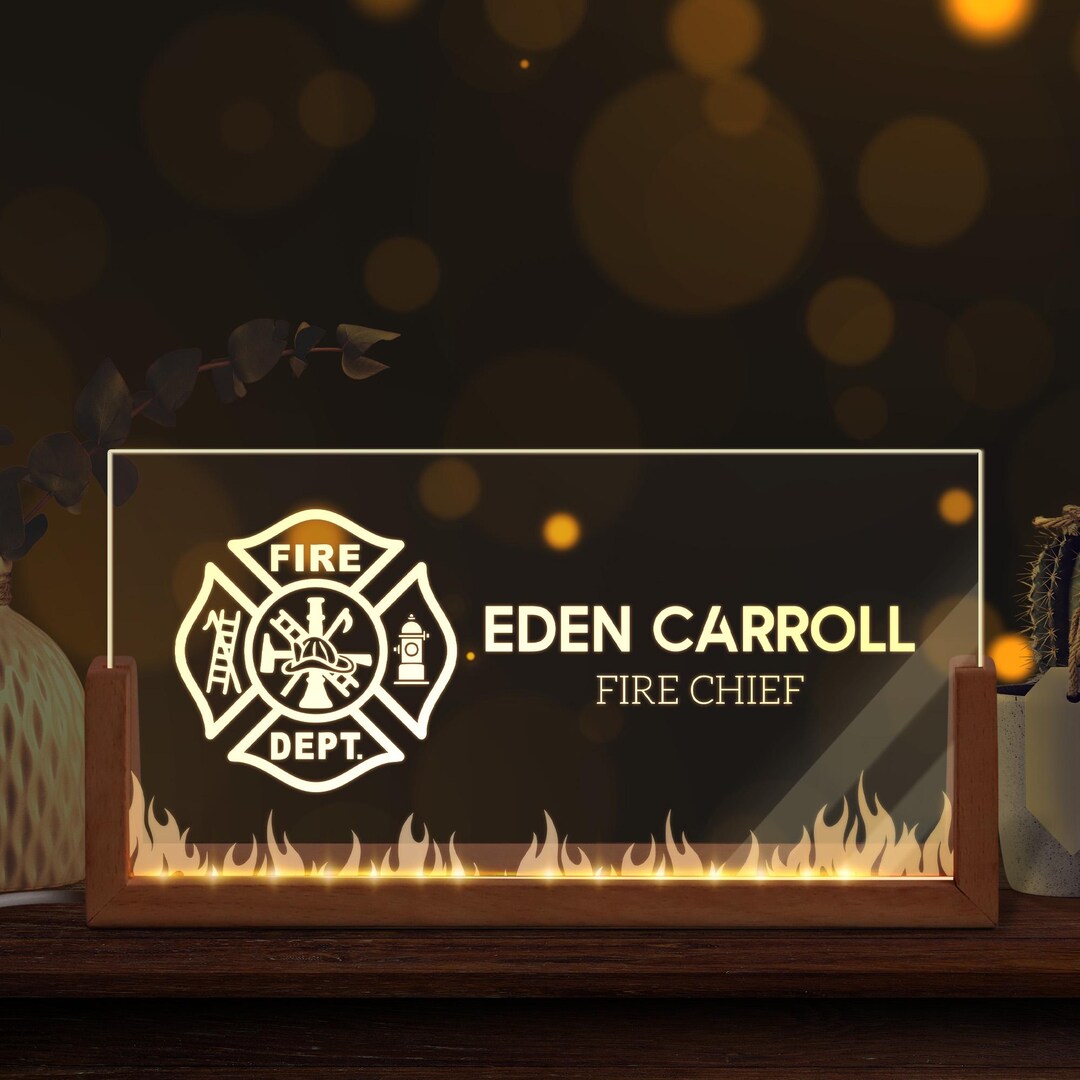 Personalized Firefighter LED Name Plate, Custom Fire Chief Desk Lamp ...