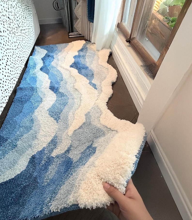 Waves Rug for Living Room Ocean Cozy Rug for Bedroom Nonslip Bath Mat ...