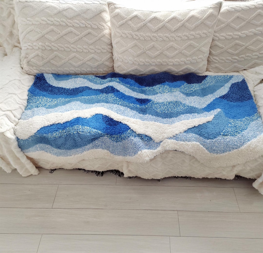 Wave Rug for Bedroom Ocean Theme Fluffy Rug for Living Room Nonslip ...