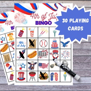 4th of July BINGO! 30 Printable Bingo Cards, Games for Kids and Adults ...