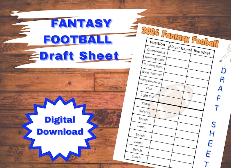 Fantasy Football Draft Sheet, Fantasy Football, Instant Download PDF - Etsy