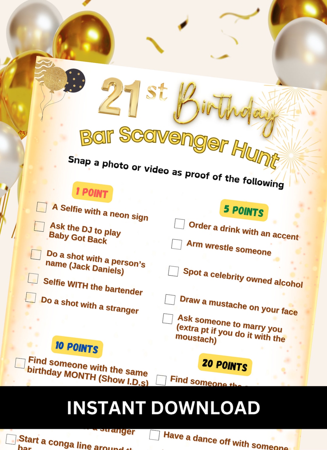 21st Birthday BAR SCAVENGER HUNT |adult Birthday Scavenger Hunt | Bar ...