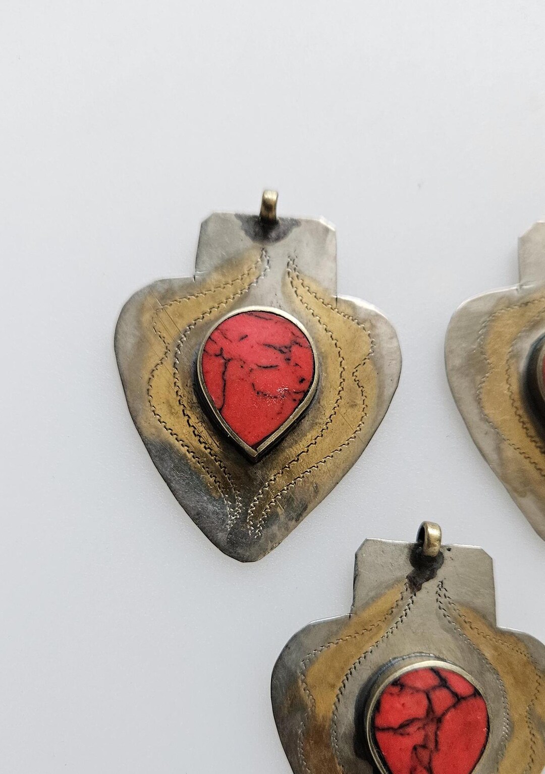 Small Turkmen Pendant With Red Stone, Asyk Charm - Etsy