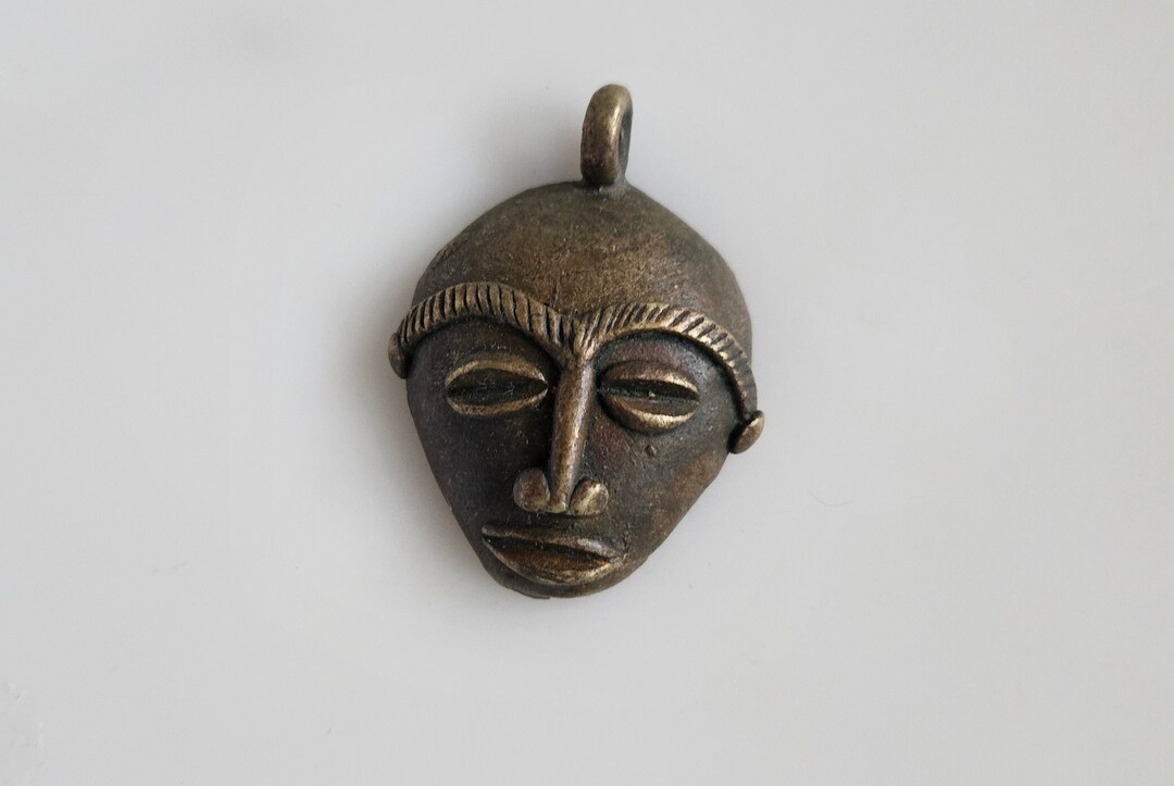 Medium Brass African Pendant, Ashanti Mask, African Mask Pendant - Etsy