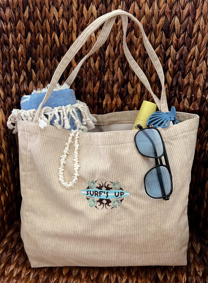 Surf's up Tote | Beach Bag | Surfer Boho Look | Corduroy Tote Purse ...