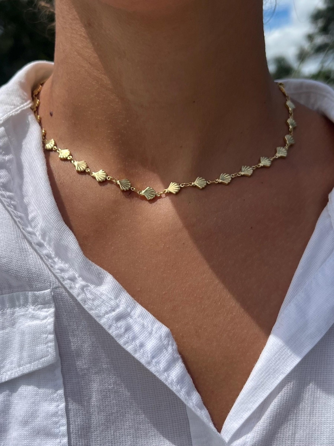 Gold Seashell Chain Necklace | Waterproof Boho Surfer Jewelry | Ocean ...