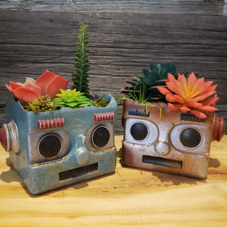 Rusted Robot Head Planter Succulents Air Plants Terrarium Kids - Etsy