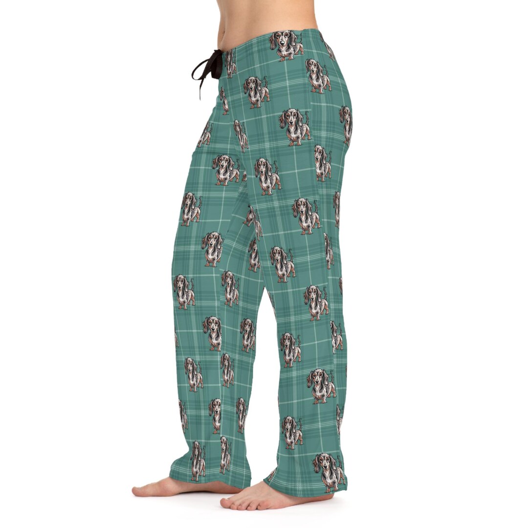 Long Haired Dachshund Dogs Plaid Pajama Pants | Teal Wiener Dog Doxie ...