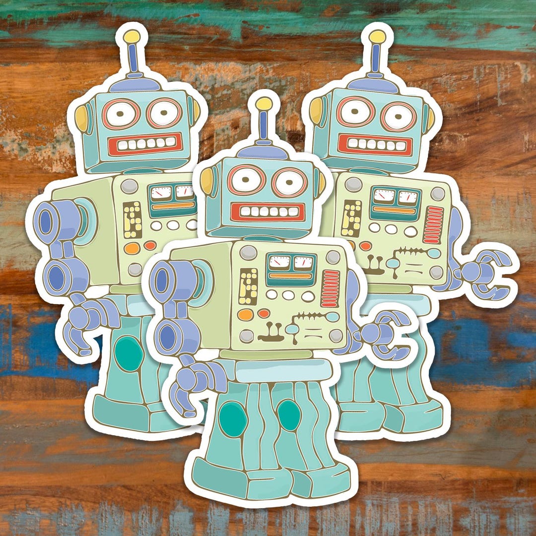 3" Retro Robot Sticker 3 or 5 Pack - Cute Robots Vinyl Stickers Decal ...