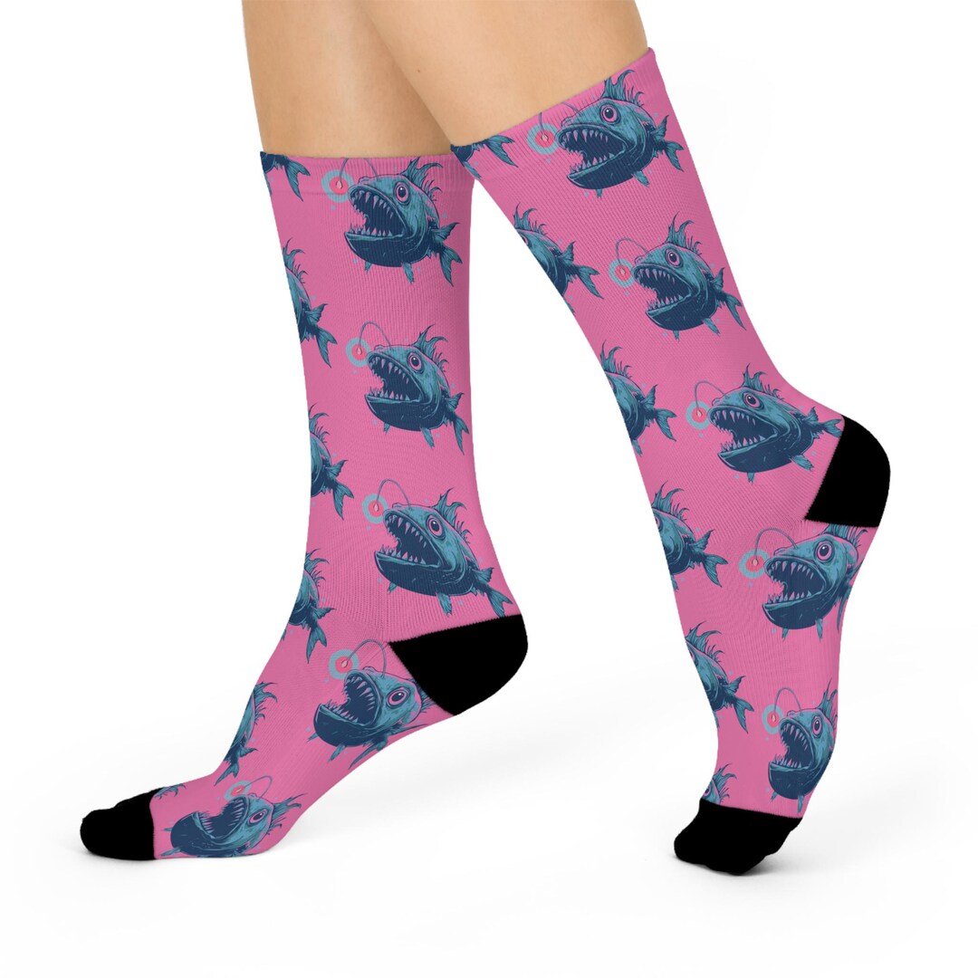 Deep Sea Anglerfish Socks, Pink & Teal Ocean Life Angler Fish ...