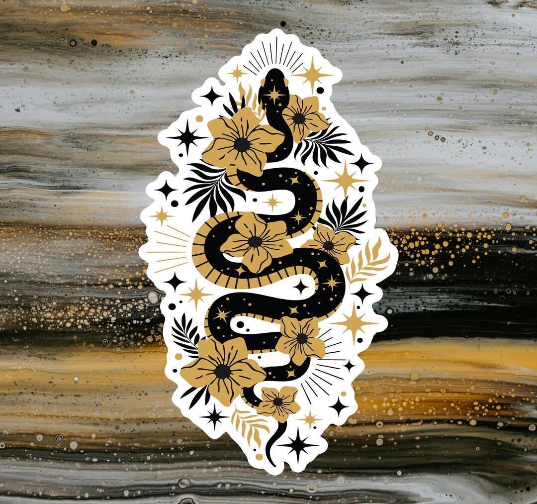 Mystic Black & Gold Snake Sticker - 3.5" Serpent Vinyl Decal Stickers ...