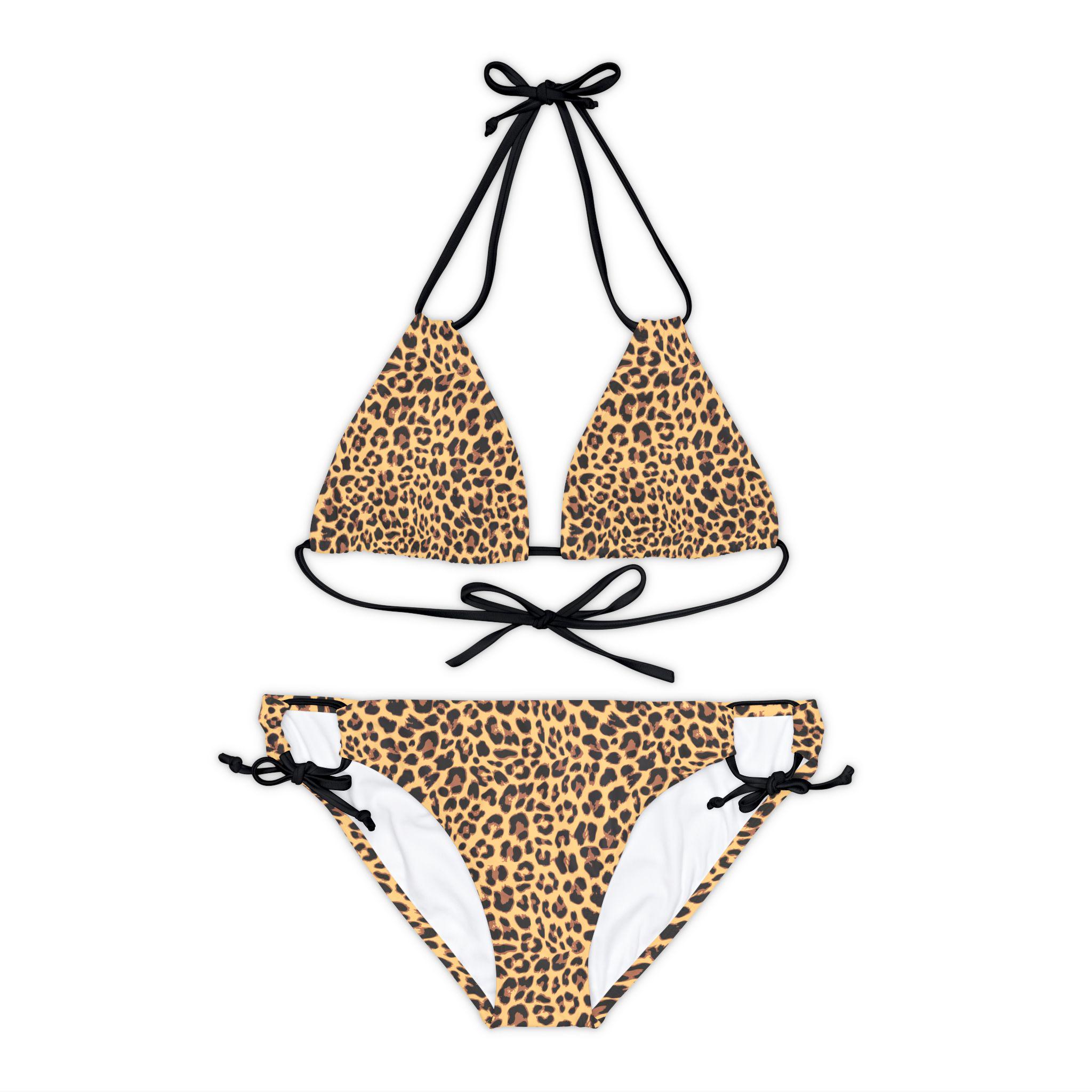 Leopard Print Strappy Bikini Set 2 Piece Top and Bottom Swimsuit With ...