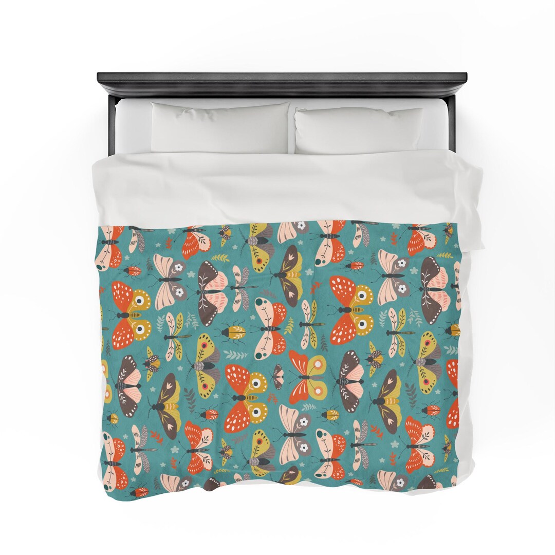 Flutter Frolic Moth, Butterfly, Dragonfly, Bugs Velveteen Plush Blanket ...