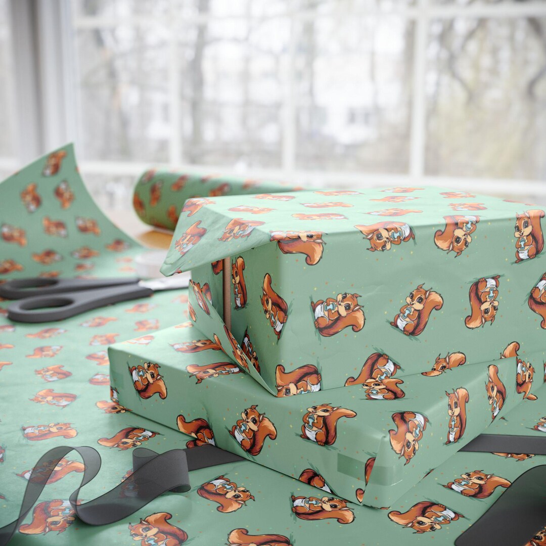 New Baby Squirrel Gift Wrap, Wrapping Paper for Baby Shower Gifts With ...