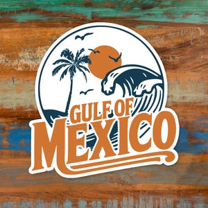 Gulf of Mexico Retro Travel Sticker Vacation Destination 3.5" Gulf of ...
