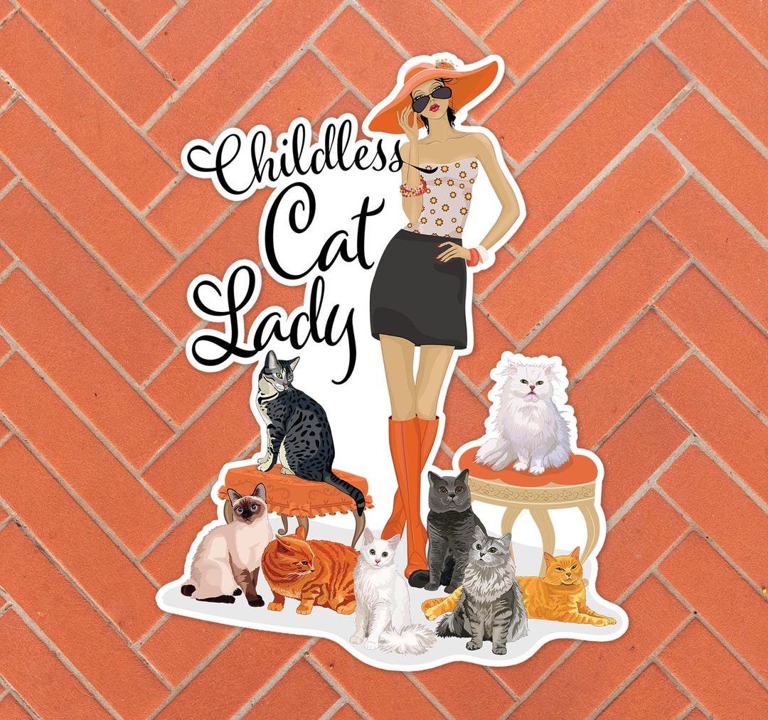 Childless Cat Lady Sticker - 3.5" Woman & Cats Vinyl Decal Stickers ...