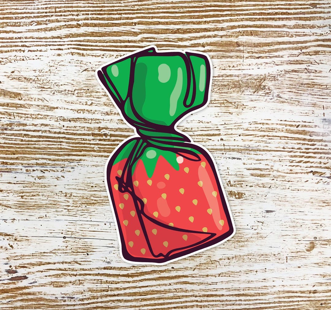 Strawberry Hard Candy Sticker, Retro Candy Strawberries Vinyl Decal ...