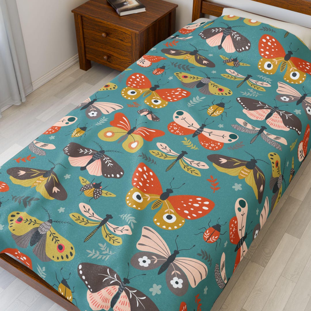 Flutter Frolic Moth, Butterfly, Dragonfly, Bugs Velveteen Plush Blanket ...