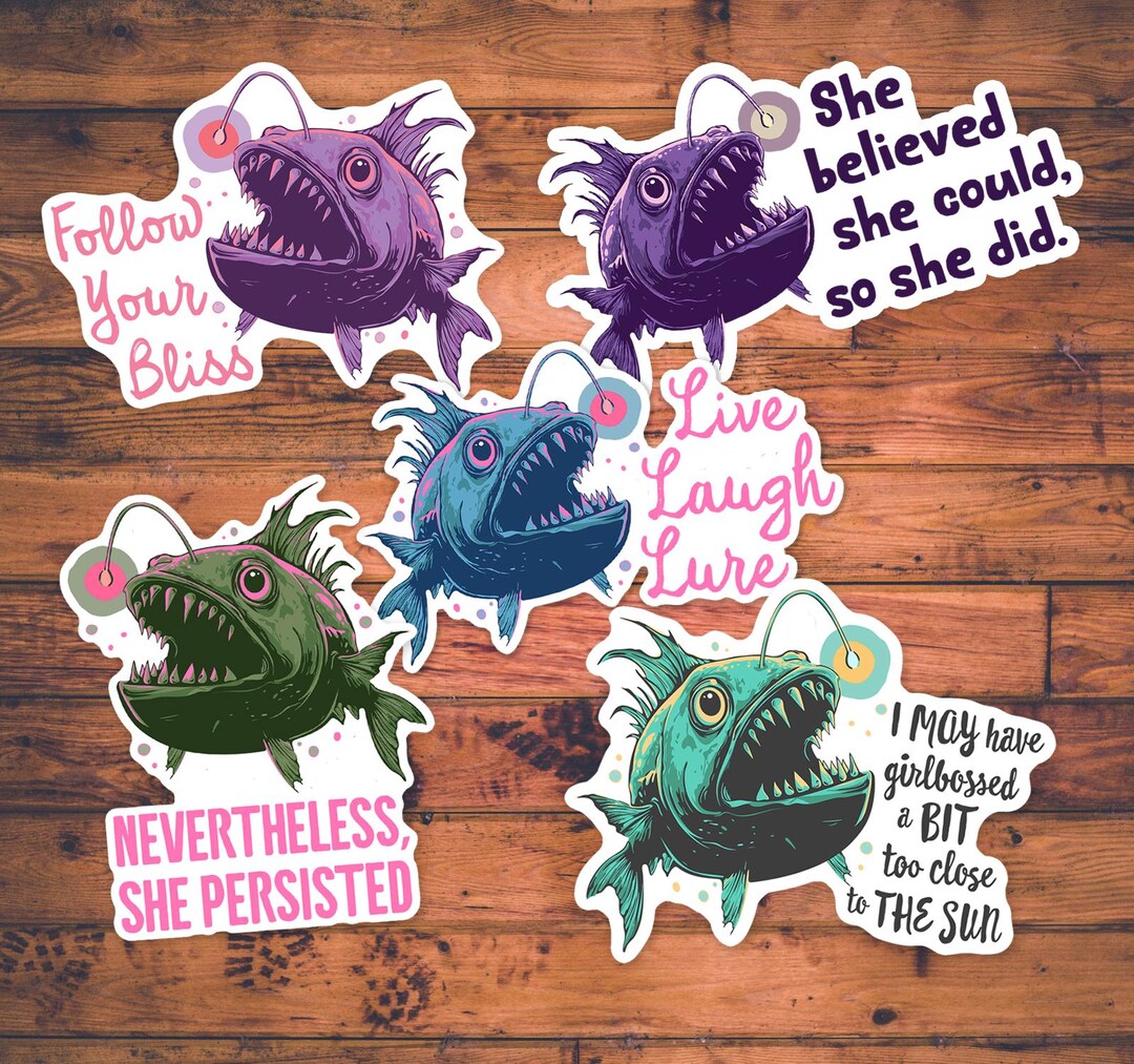 Deep Sea Anglerfish Funny Sticker 5 Pack - Waterproof Decal Stickers ...