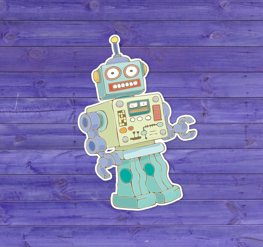 Retro Robot Sticker - Cute Robots Vinyl Stickers Decal Stickers ...