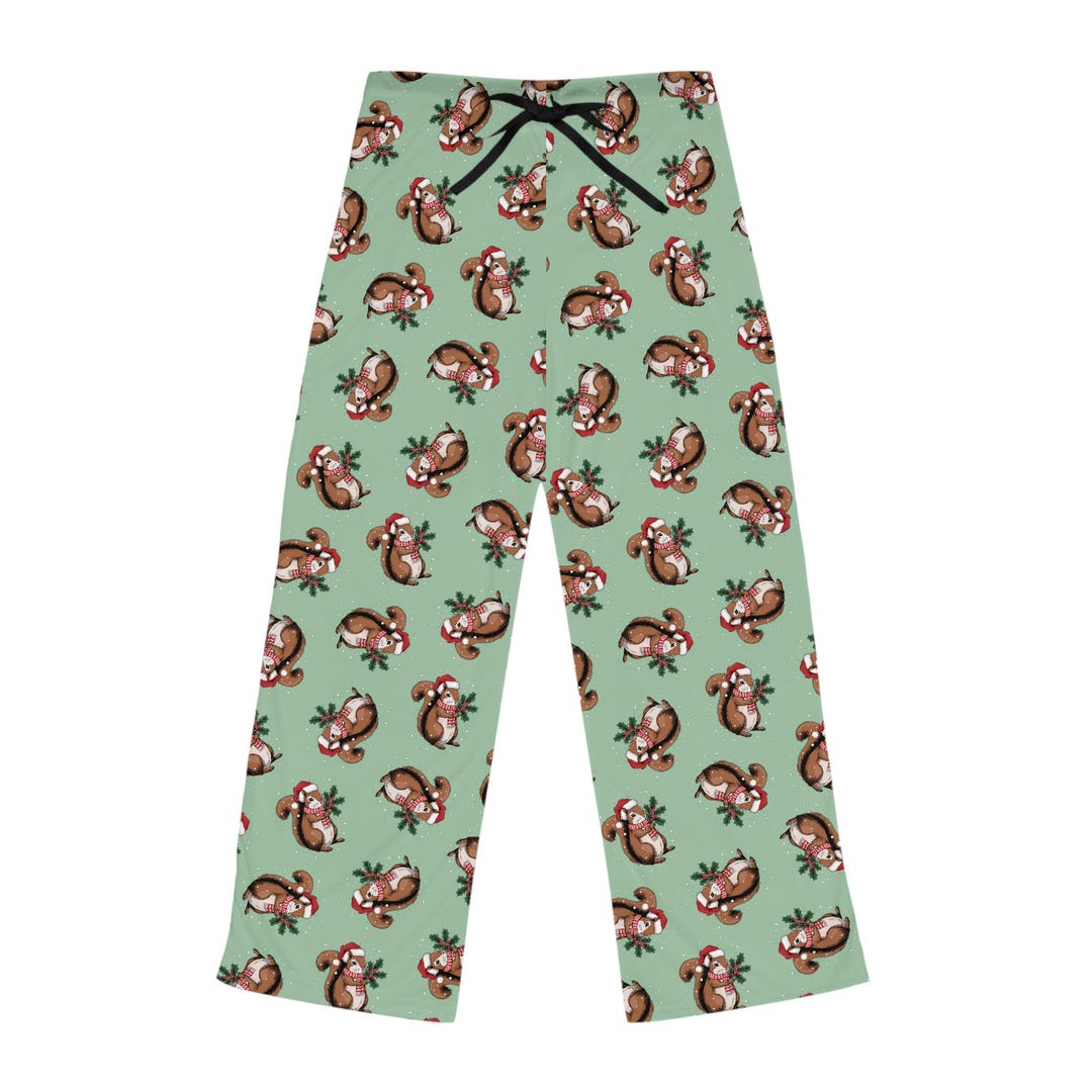 Christmas Squirrel Women's Pajama Pants, Festive Holiday Xmas Squirrels ...