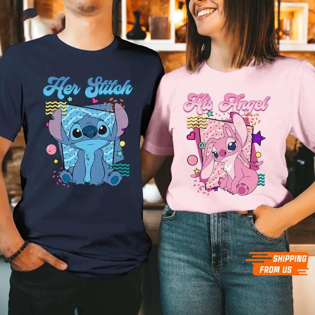 Her Stitch and His Angel Couple Matching Shirts, Cute Stitch Angel ...