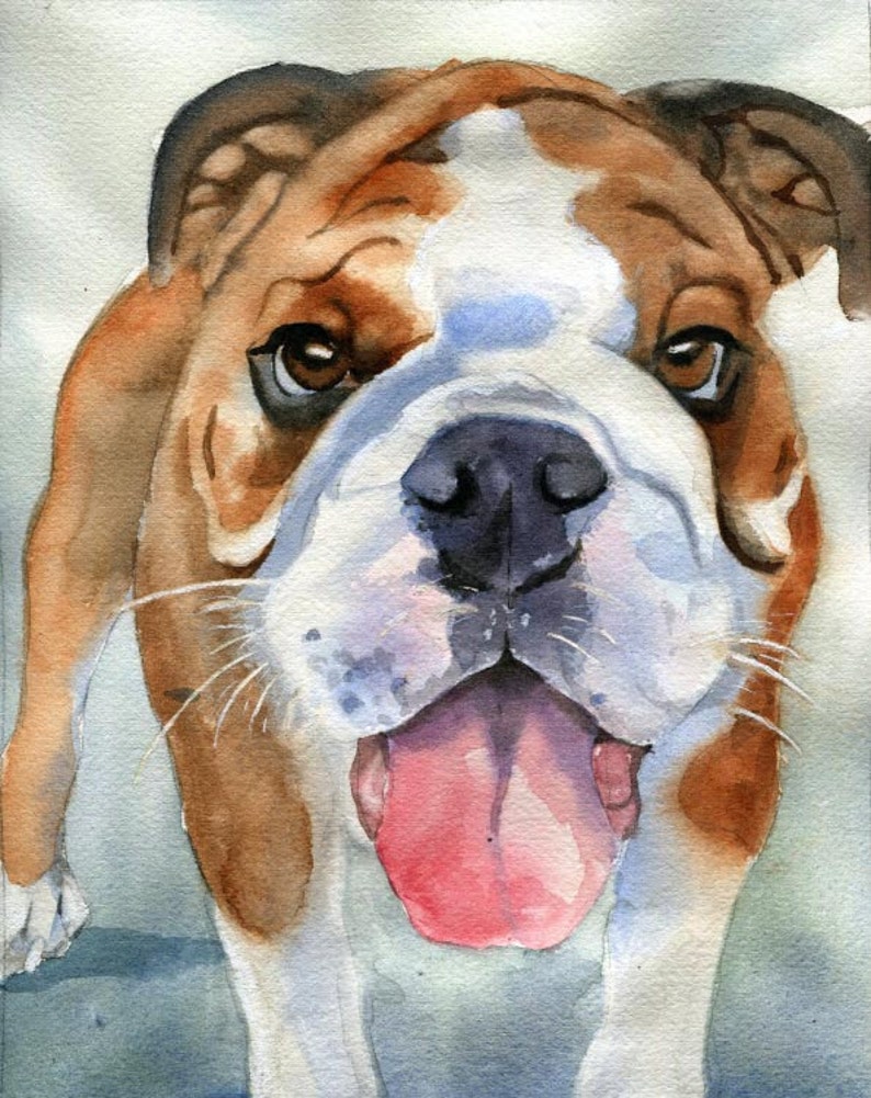 Print English Bulldog Portrait Art Watercolor Painting Art Pet - Etsy