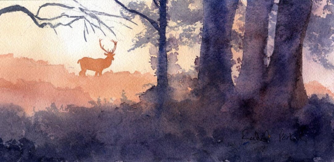 Deer Hunter Hunt Forest Art Print of My Watercolor Painting Country ...