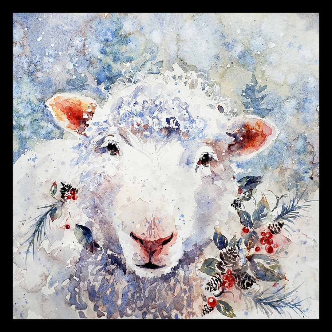 Festive Farm Holiday Sheep Original Sheep Art Sheep Watercolor Sheep ...