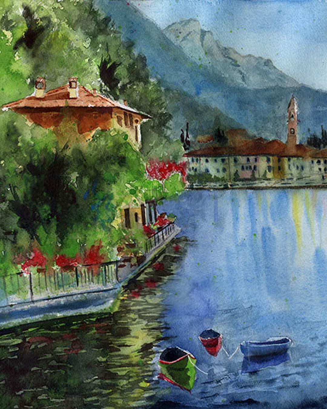 Lake Como Italy Art Print Travel From a Painting Wedding Honeymoon Gift ...